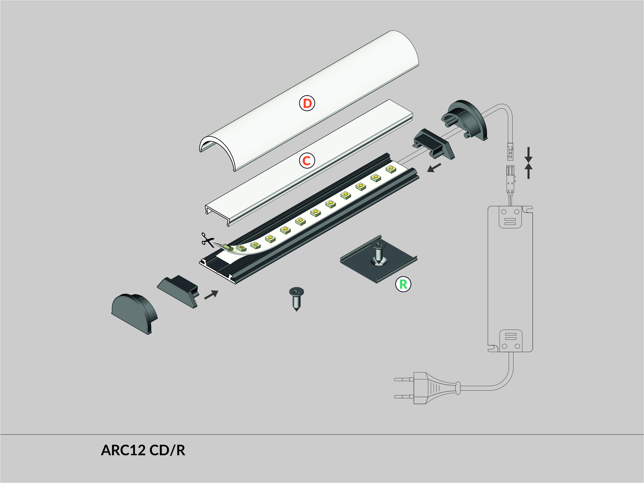 LED PROFILIS TOPMET ARC12 CD/U5 LENKIAMAS, 2M, ALIUMINIS B2010000
