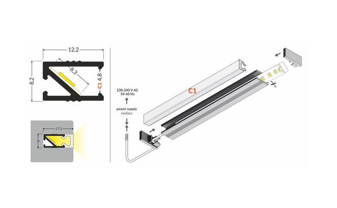 BALDINIS LED PROFILIS TOPMET HI8 C1 ĮLEIDŽIAMAS, 2M, ANODUOTAS ...