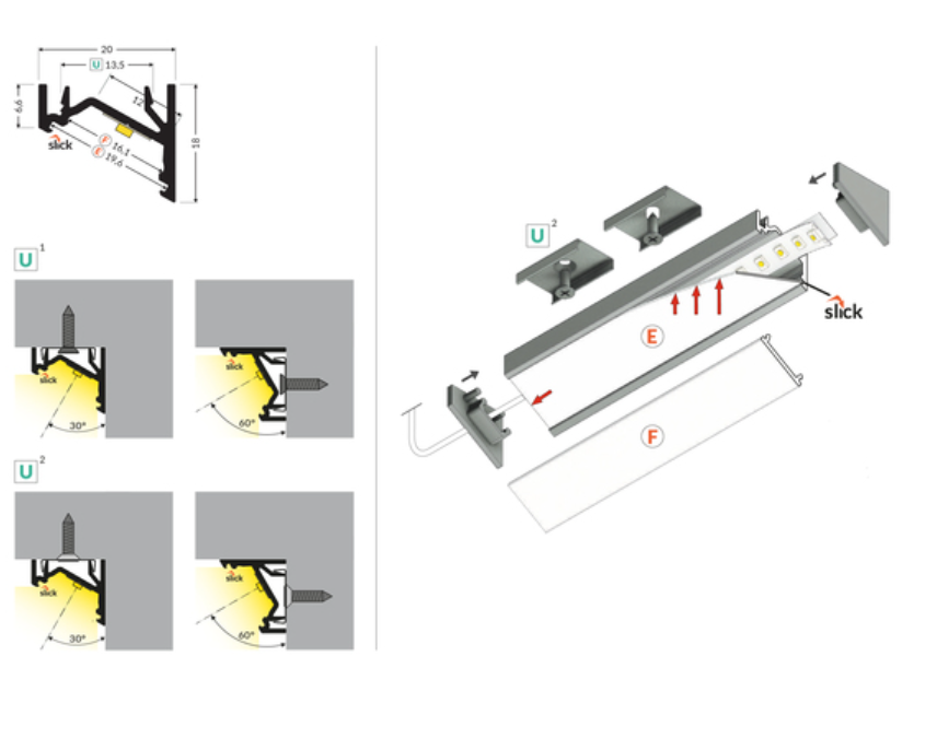 LED PROFILIS TOPMET CORNER12.V2 EF/U KAMPINIS, 2M, ANODUOTAS ALIUMINIS ...